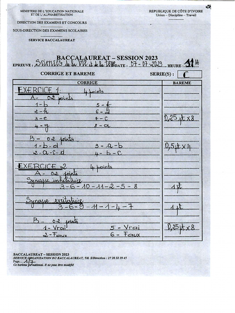 Corrige Bac c Svt 2023 | PDF