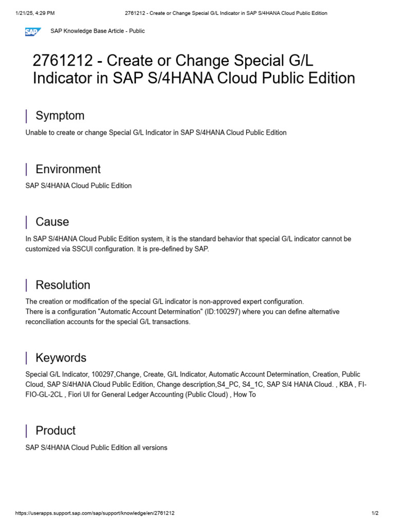 Create or Change Special G - L Indicator in SAP S - 4HANA Cloud Public ...