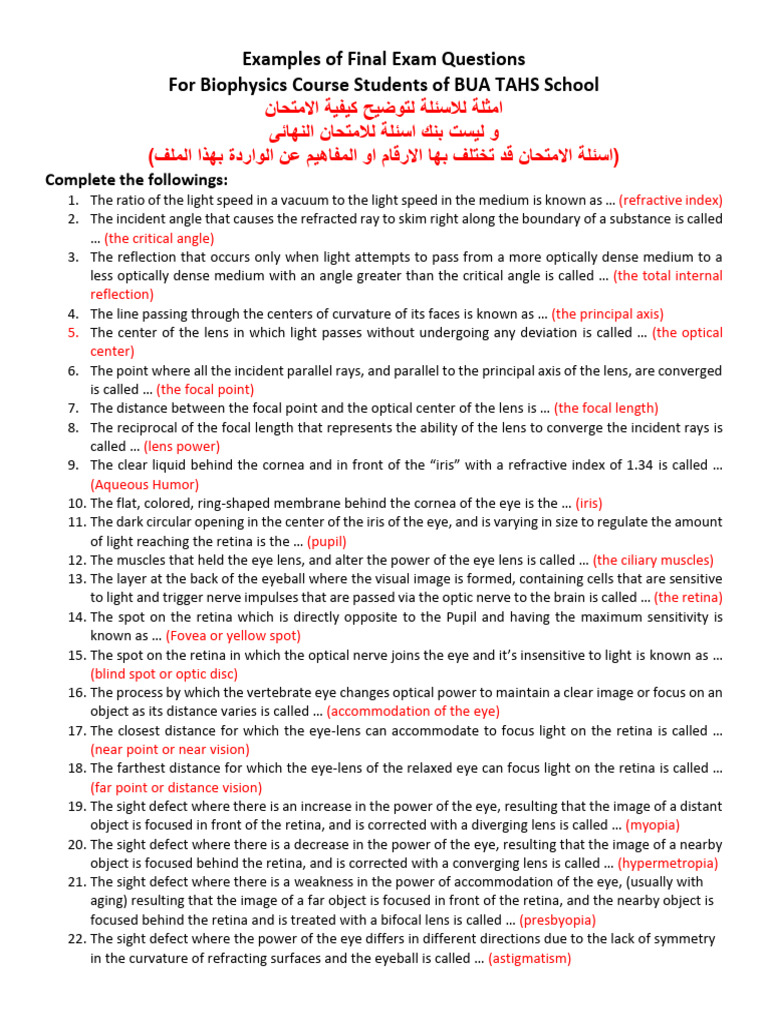 Examples of Subjective and Objective Questions in Biophysics (1) | PDF ...