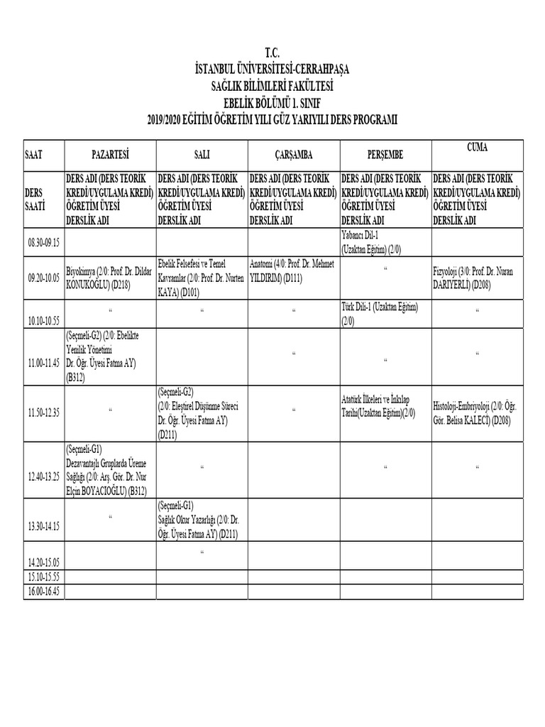 Ebelik Ders Programi | PDF