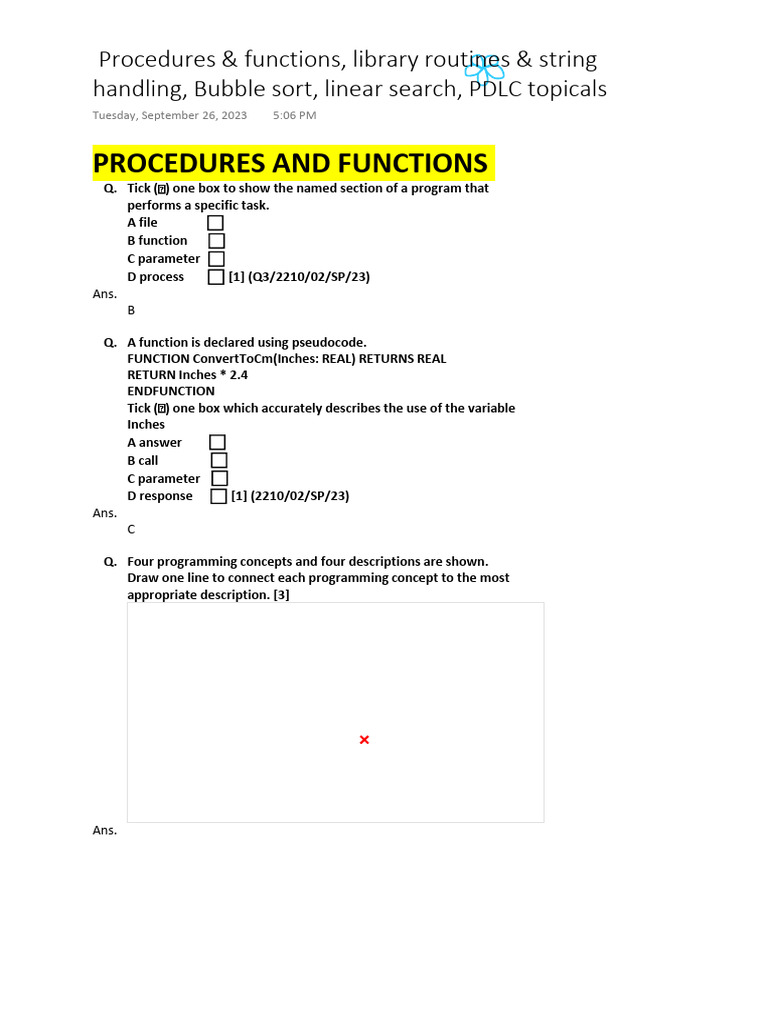 Procedu & Funct, Library Handling, Bubble Sort, Linear Search, PDLC Topicals | PDF | Parameter ...