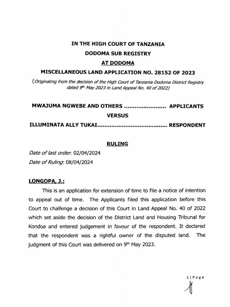 Mwajuma Ngwebe Others vs Illuminata Ally Tukai (Miscellaneous Land ...