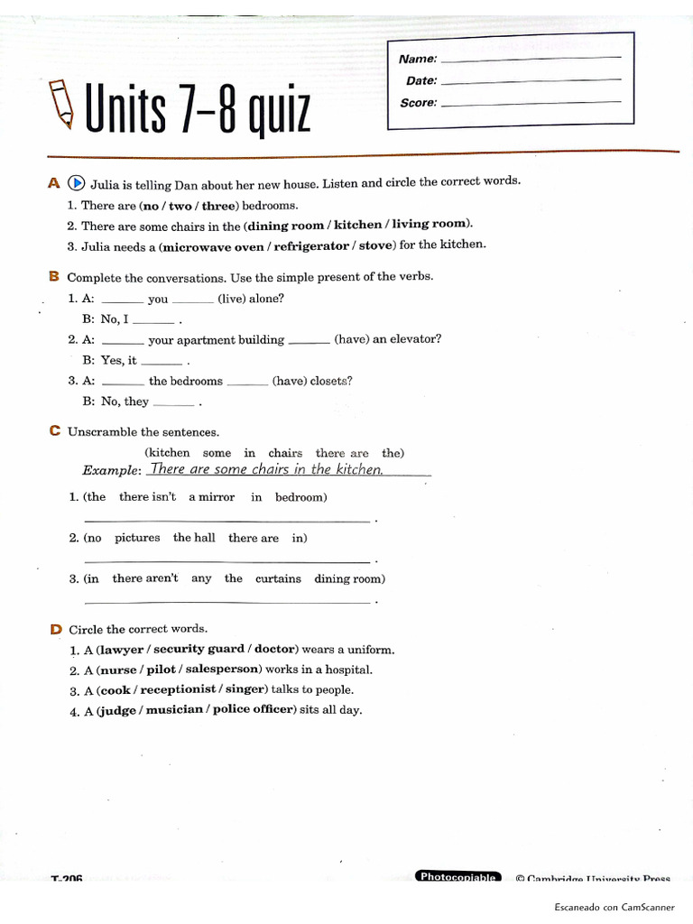 Quiz Units 7-8 A1-Signed | PDF