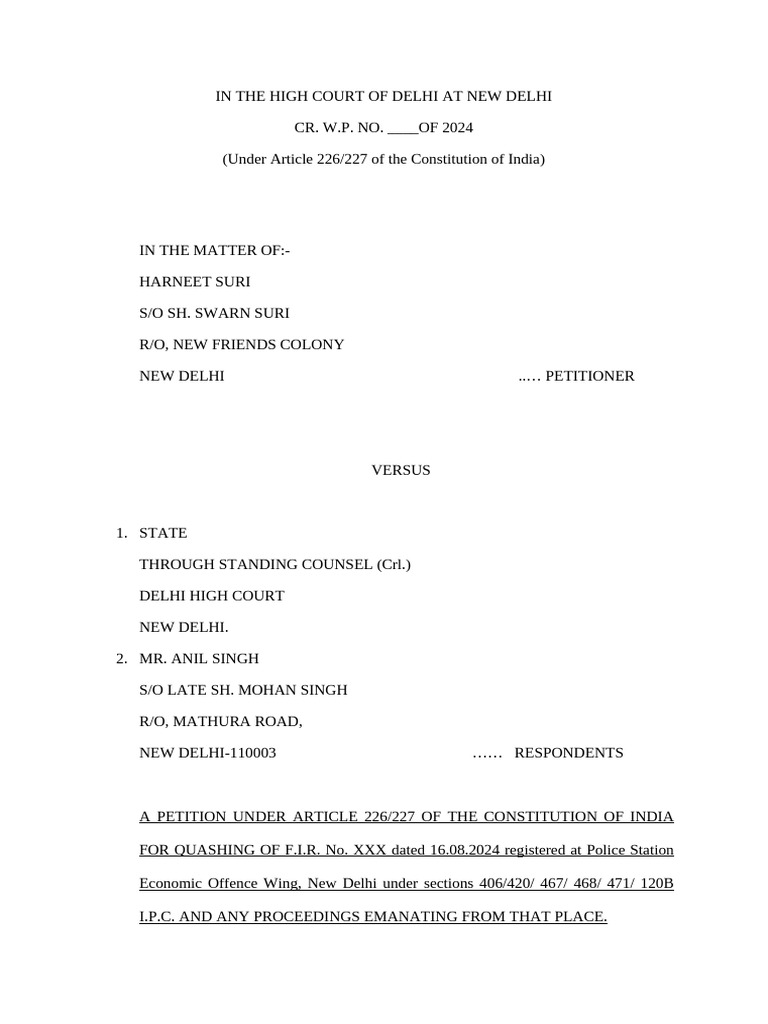 WRIT PETITION - Docx Consti | PDF | Complaint | Justice