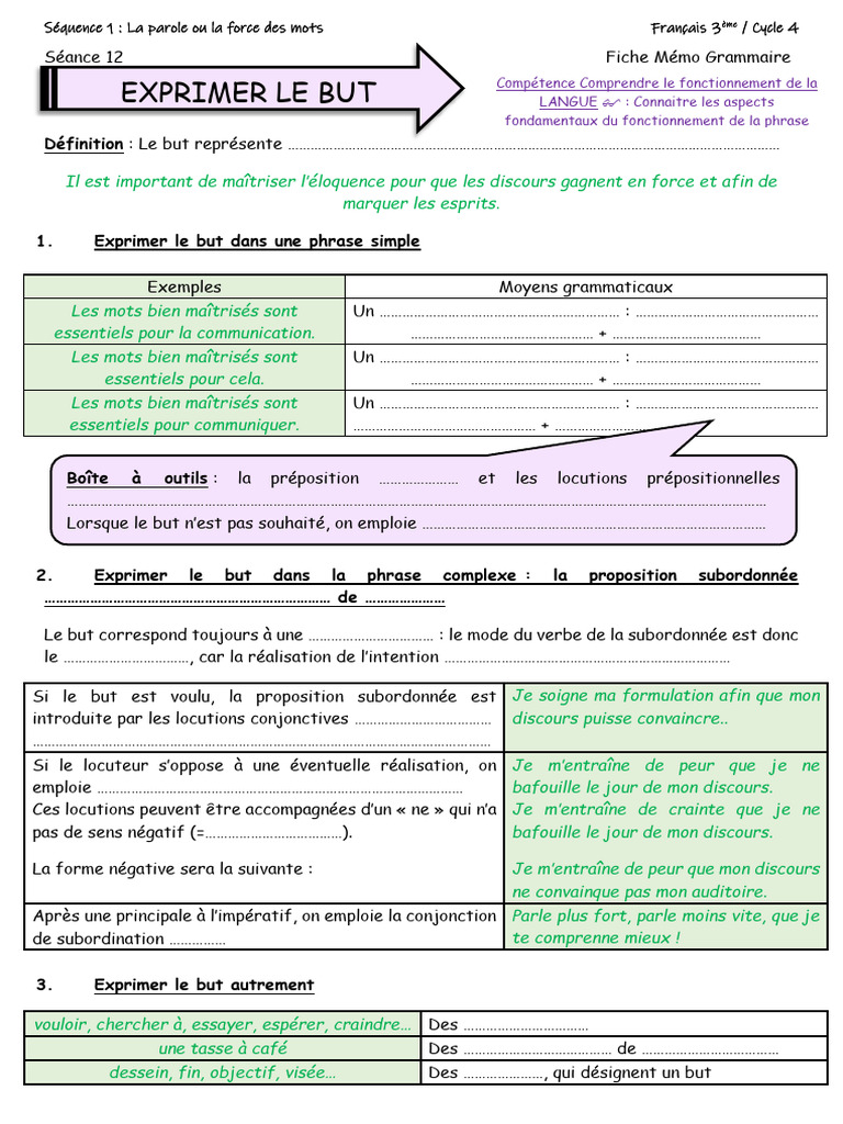 exprimer_le_but_lecon_exercices | PDF | Adposition | Clause