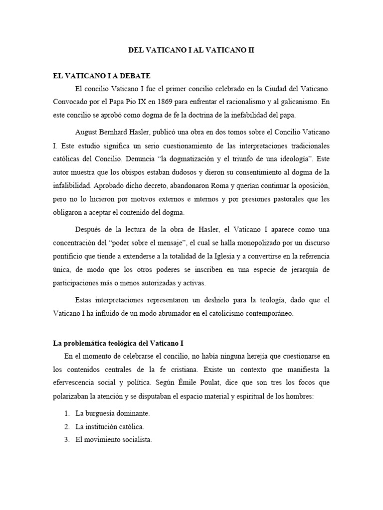 El Concilio Vaticano I. León XIII y El Neotomismo. Efervescencia Intra ...