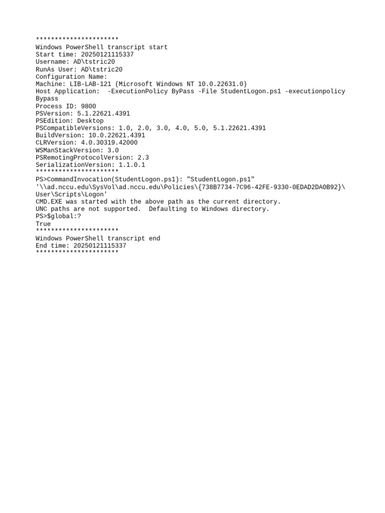 PowerShell - Transcript LIB-LAB-121 zboT36Be 20250121115337 | PDF