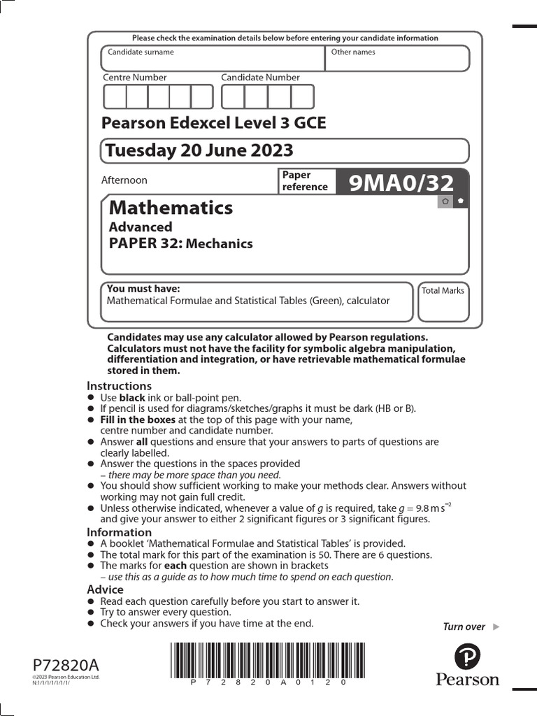 Edexcel GCE Mechanics Exam Paper | PDF | Force | Friction