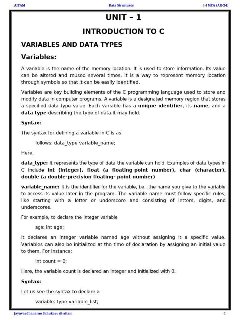 DS - Unit - 1 | PDF | Data Type | Pointer (Computer Programming)