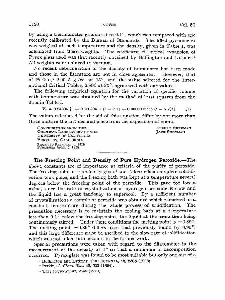 The Freezing Point and Density of Pure Hydrogen Peroxide | PDF ...