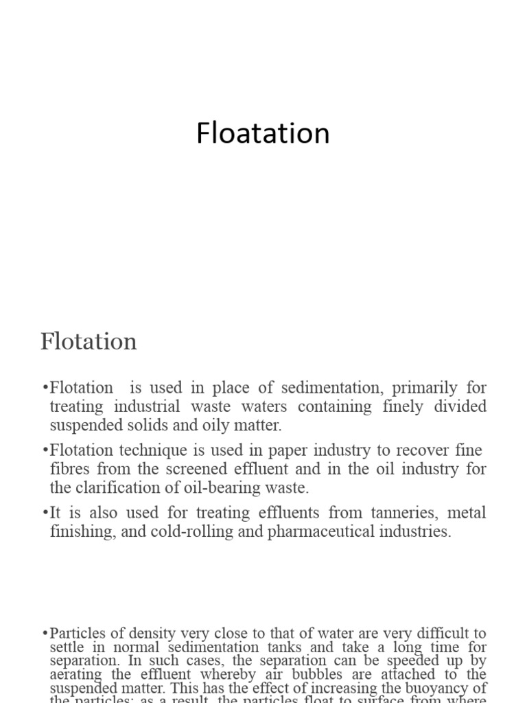 Flotation Techniques in Wastewater Treatment | PDF | Industrial Processes | Chemical Engineering