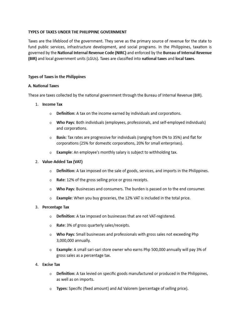 Overview of Philippine Tax Types | PDF | Taxes | Value Added Tax