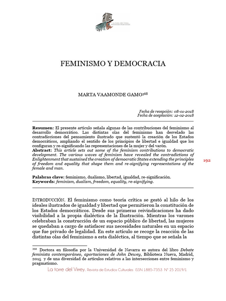 2018 - Feminismo y Democracia | PDF | Estudios de género | Feminismo
