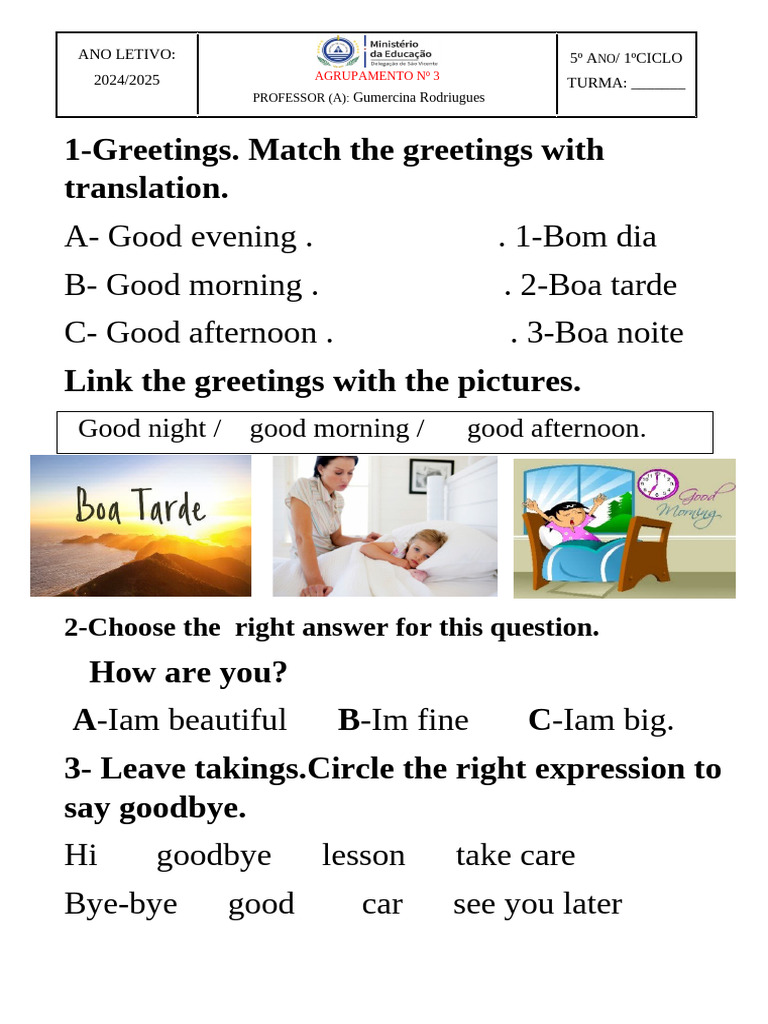 English Greetings and Farewells Exercise | PDF