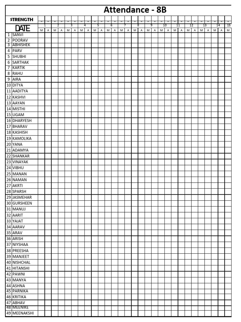 Class 8B Attendance Record | PDF