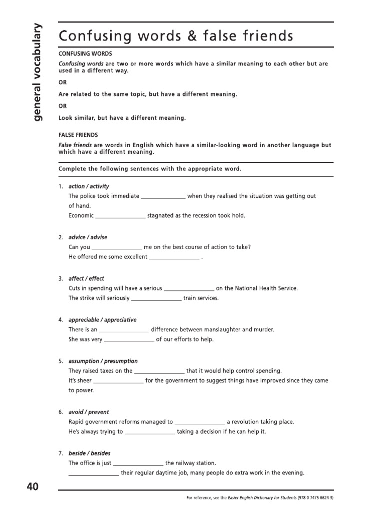 Confusing Words & False Friends | PDF