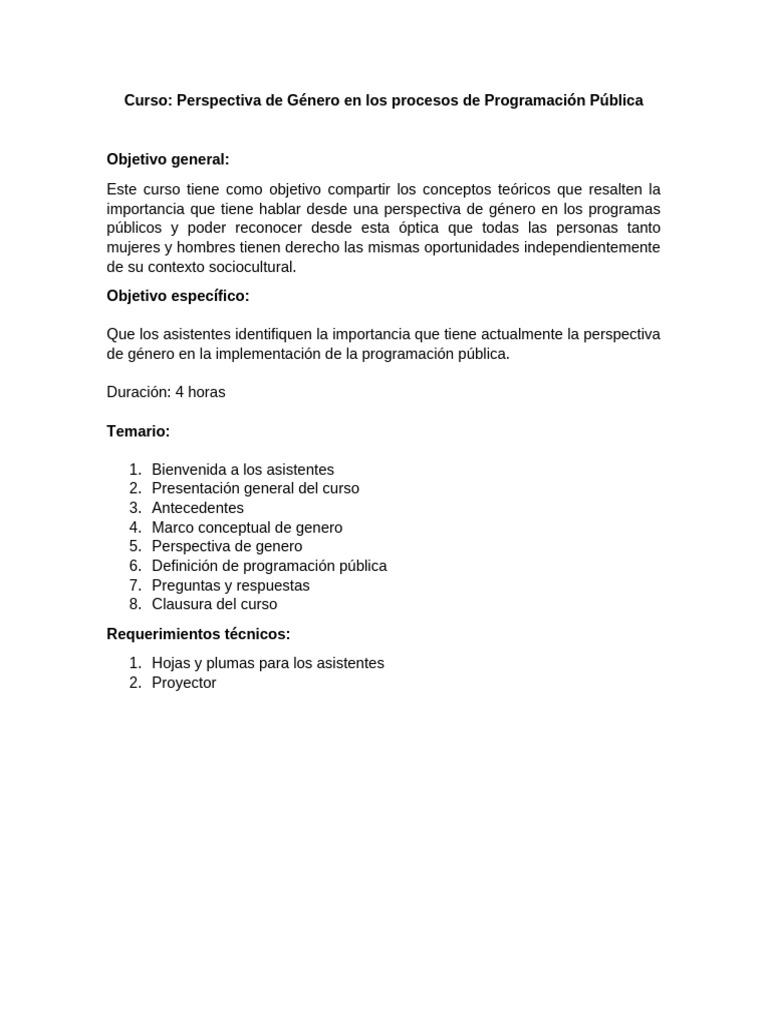 Curso Perspectiva de Género | PDF | Igualdad de género | Estudios de género