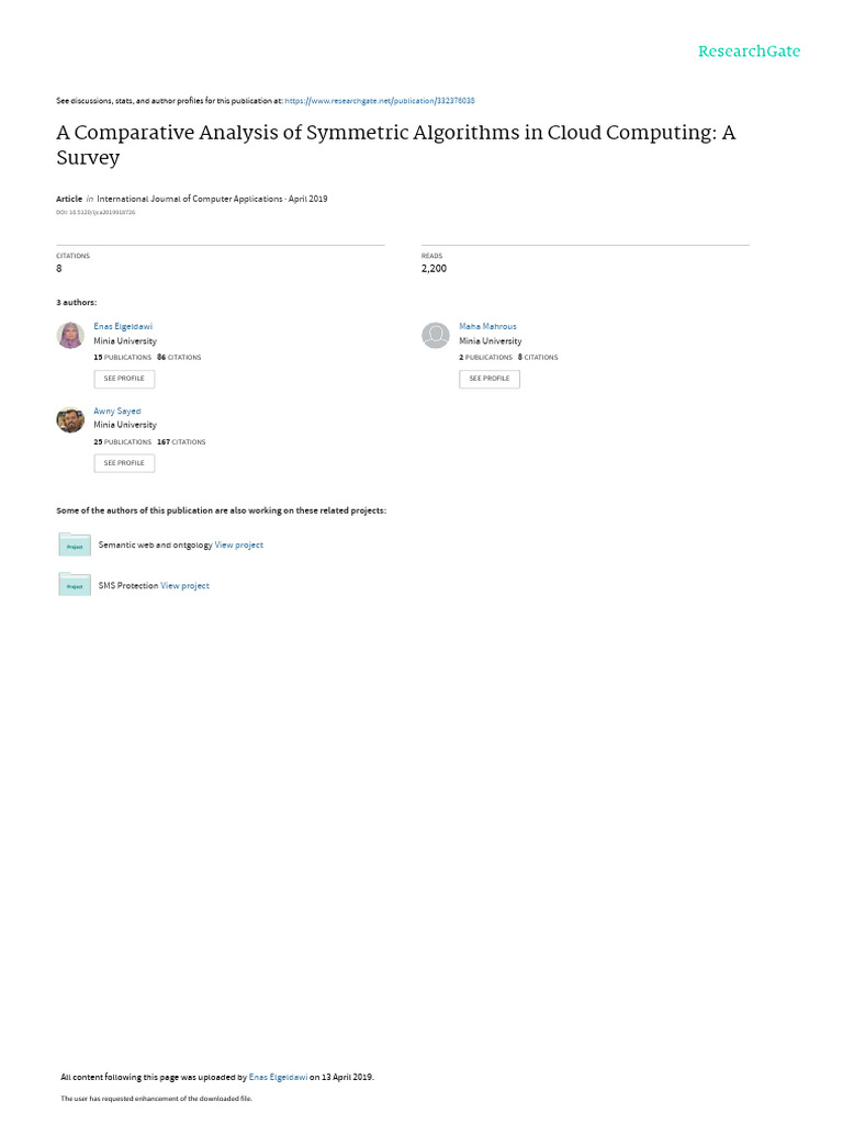 A Comparative Analysis of Symmetric Algorithms in Cloud Computing: A Survey | PDF | Encryption ...