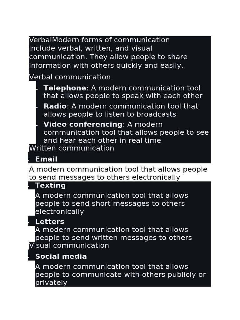 Modern Communication Methods Explained | PDF | Communication | Online Chat
