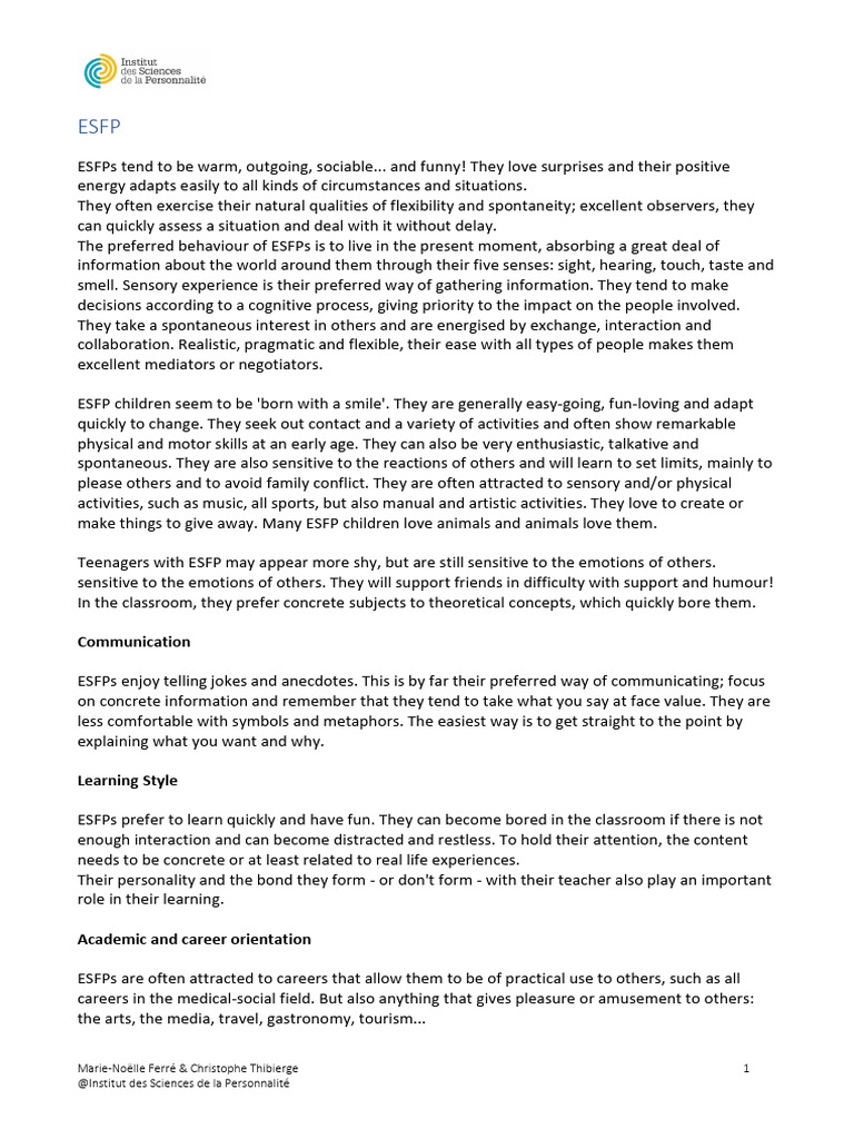 ESFP | PDF | Perception | Emotions