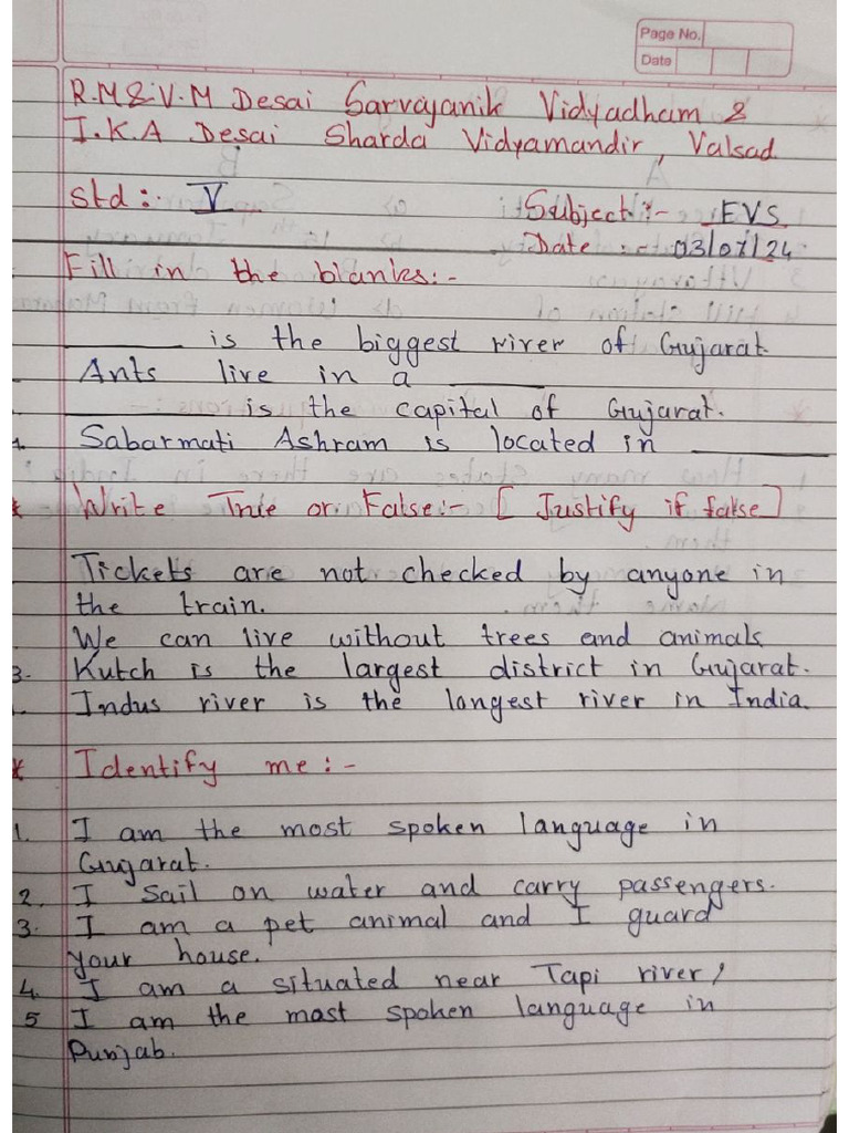 Subject - EVS Std-5 Worksheet | PDF