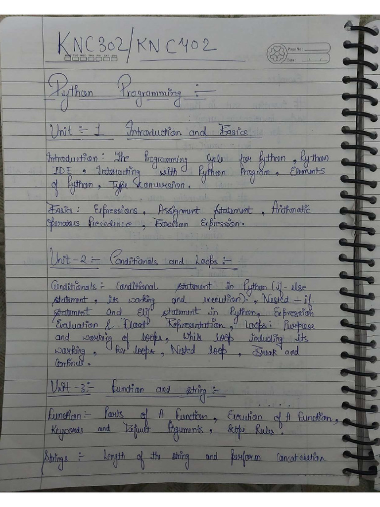 Python Notes AKTU Hand Written | PDF