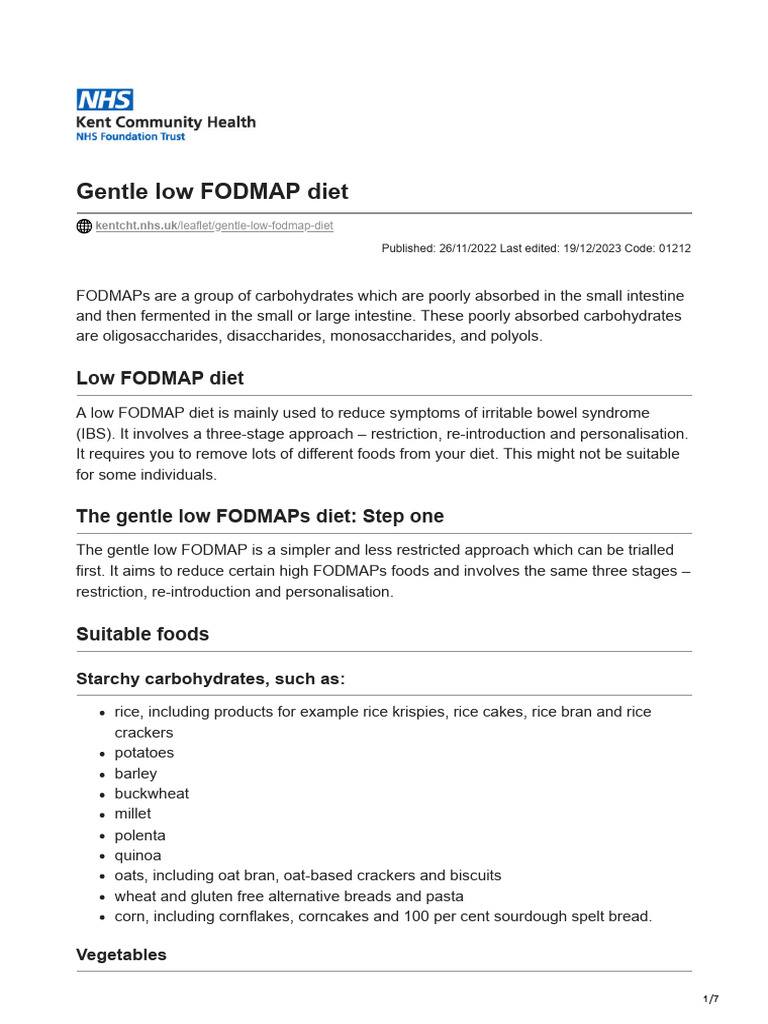 kentcht.nhs.uk-Gentle low FODMAP diet | PDF | Foods