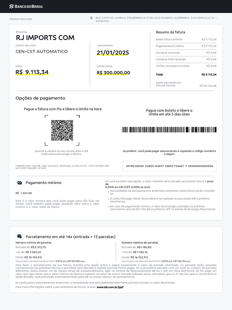 fatura bb | PDF | Crédito rotativo | Cartão de crédito