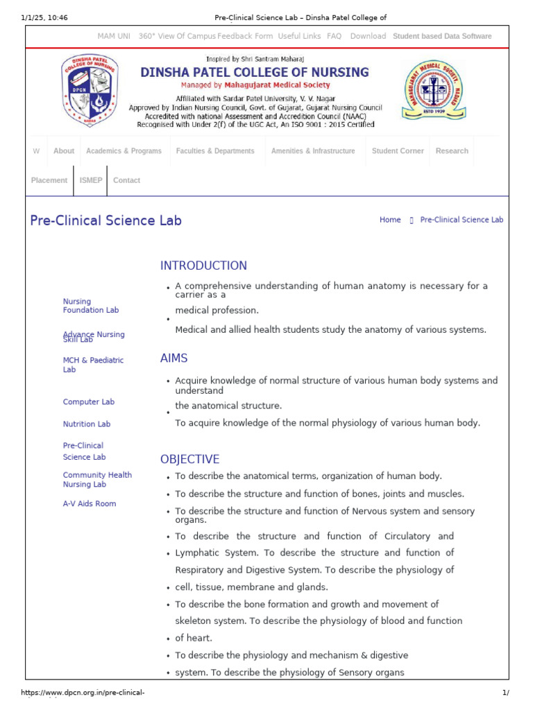 Pre-Clinical Science Lab – Dinsha Patel College of Nursing | PDF ...