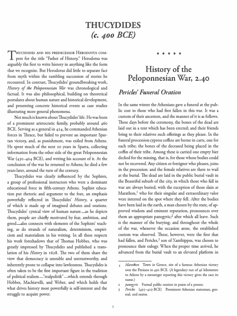 Thucydides Pericles Funeral Oration and Melian Dialogue | PDF | Thucydides | Ancient Greece