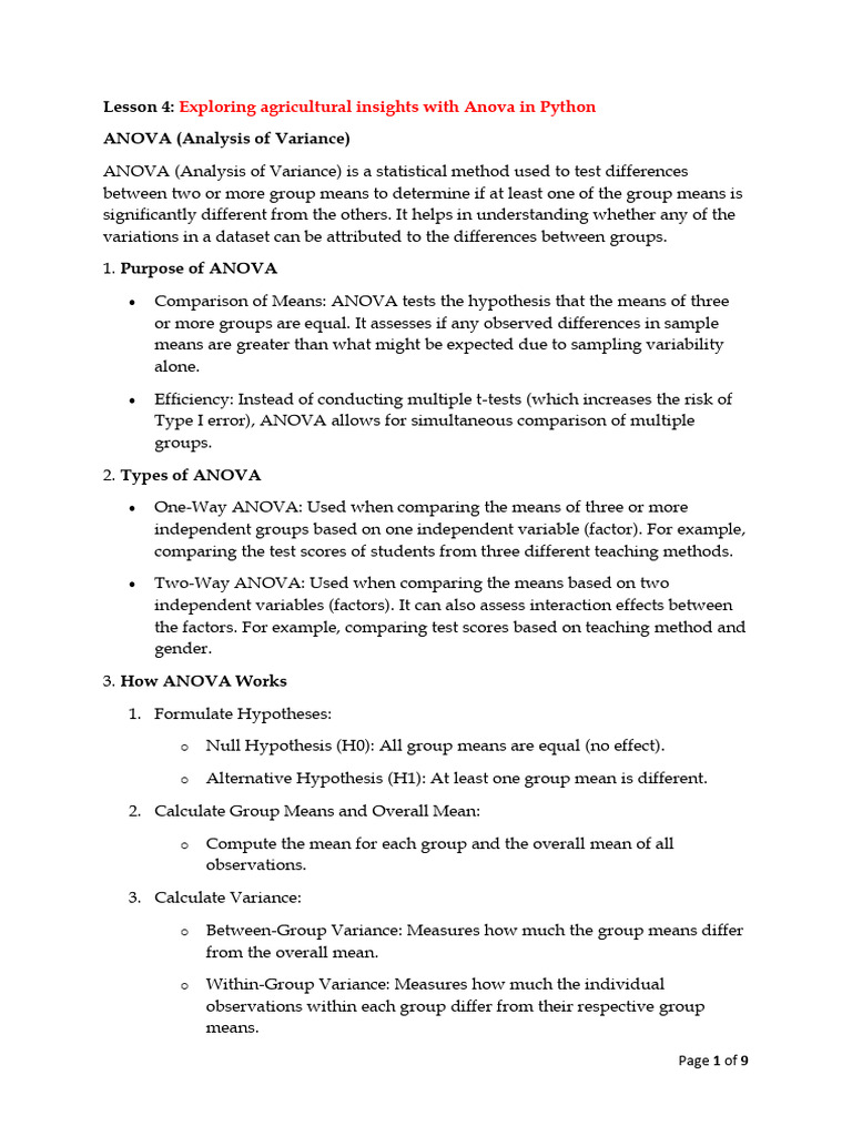 Lesson 4 Exploring Agricultural Insights With Anova in Python | PDF ...