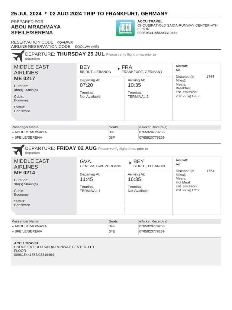 Travel Reservation July 25 For MAYA ABOU MRAD | PDF | Aviation Safety ...