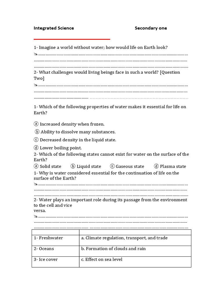 Water's Role in Life and Science Questions | PDF | Atmosphere Of Earth ...