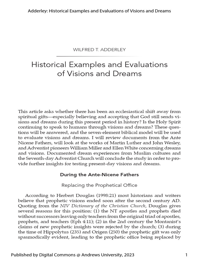 Historical Examples and Evaluations of Visions and Dreams | PDF ...