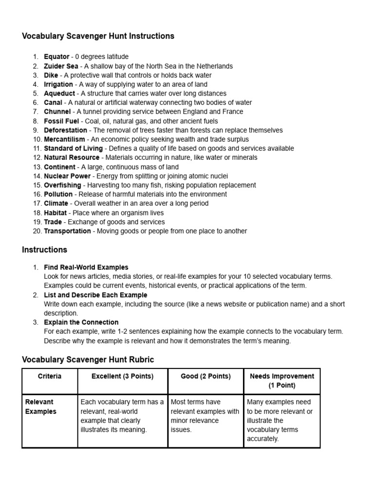 Vocabulary Scavenger Hunt Guide | PDF | Water | Fuels