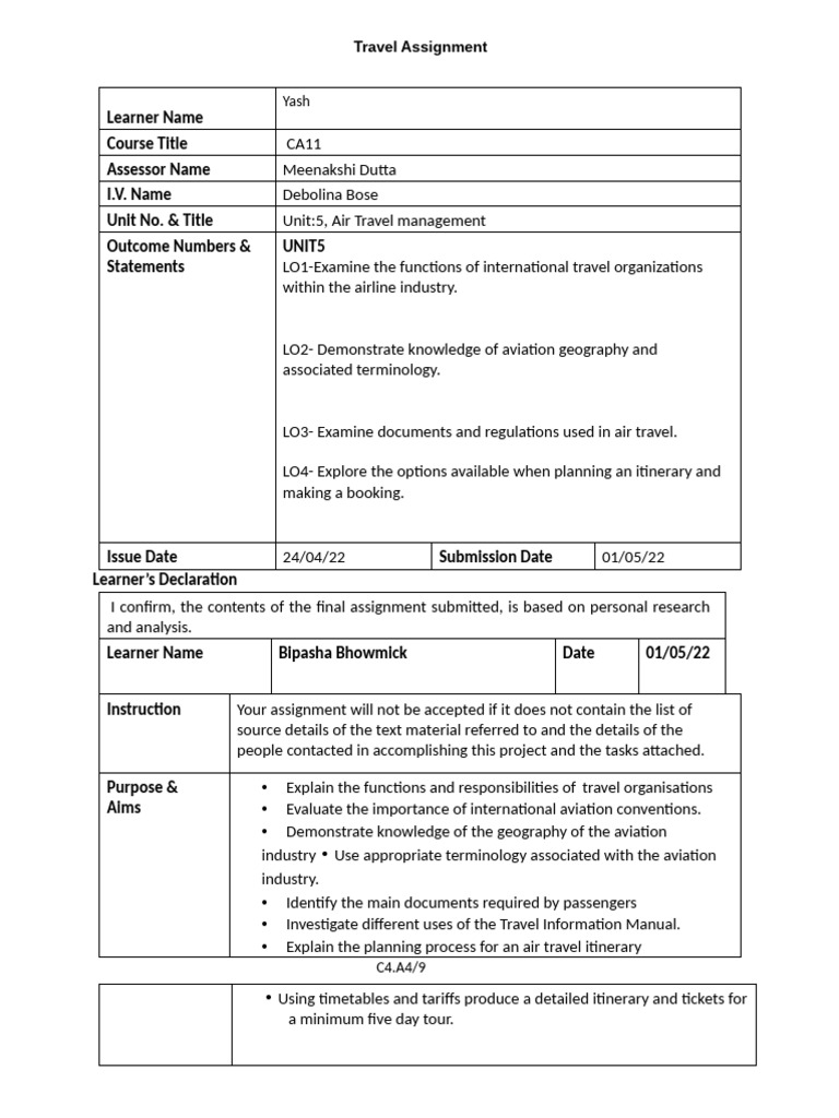 DOC-yash Travel Assignment | PDF