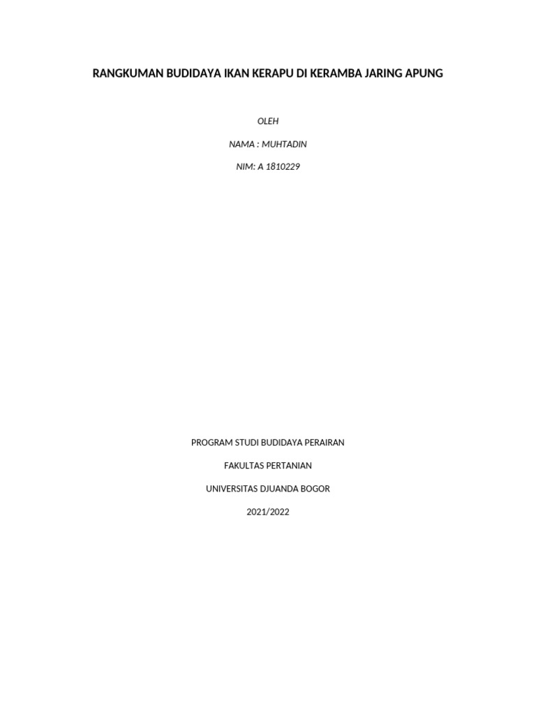 Muhtadin rangkuman budidaya kerapu di KJA | PDF