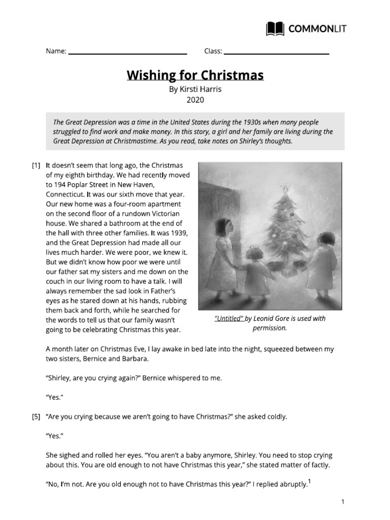 CommonLit Wishing For Christmas Read - Text | PDF