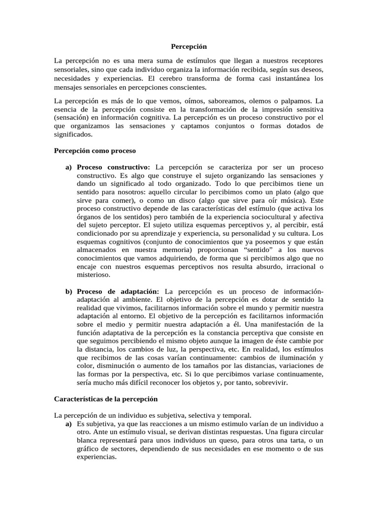 Percepción | PDF | Percepción | Sentidos