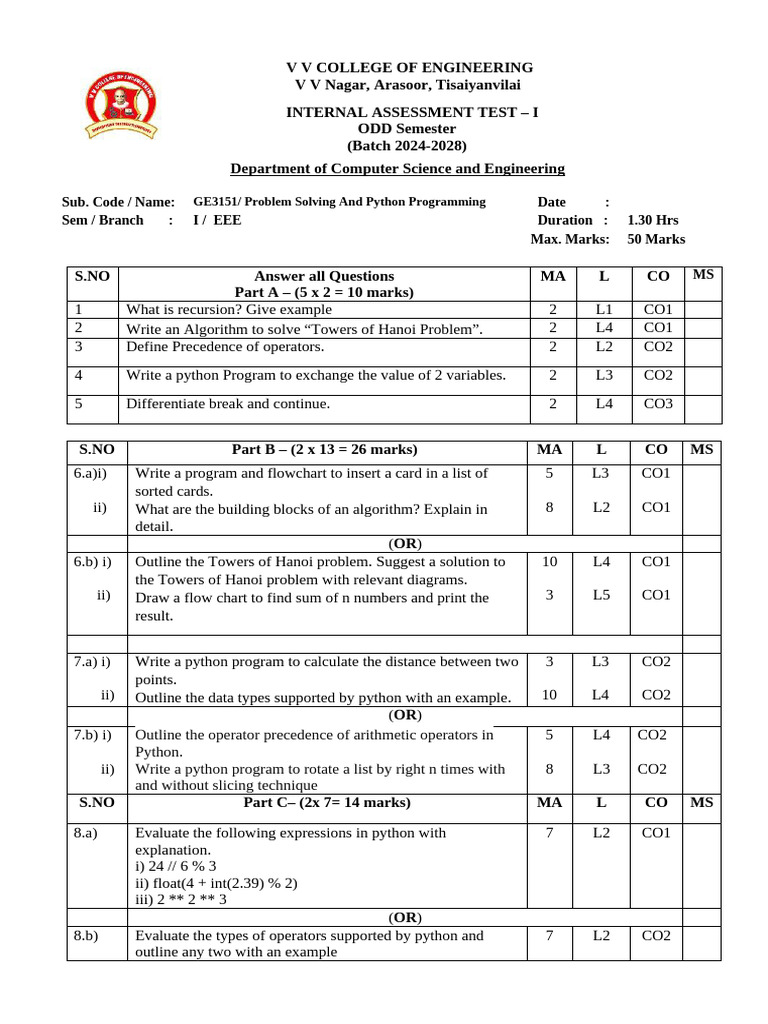 IAT 1- GE3151 python | PDF | Software Engineering | Computer Science