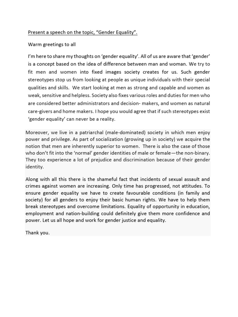speech-- gender equality | PDF