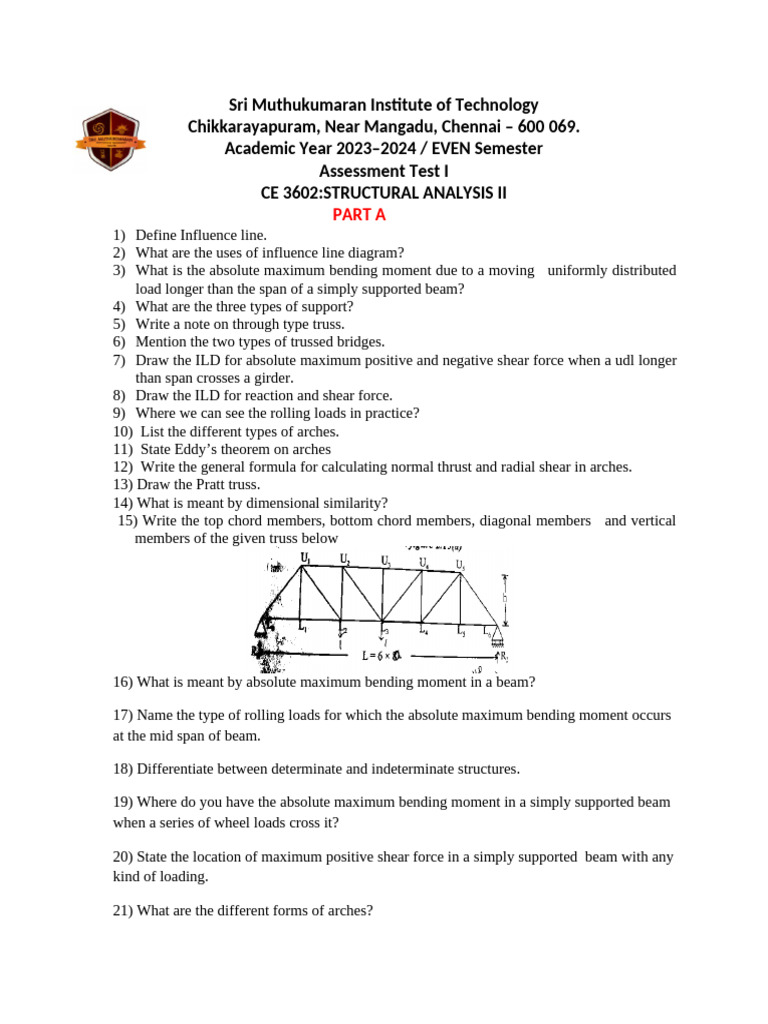 CE 3602- SA2 QB | PDF | Truss | Bending