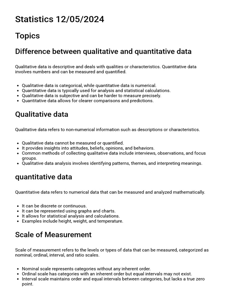 Statistics12052024 StudyGuide | PDF | Level Of Measurement | Statistics