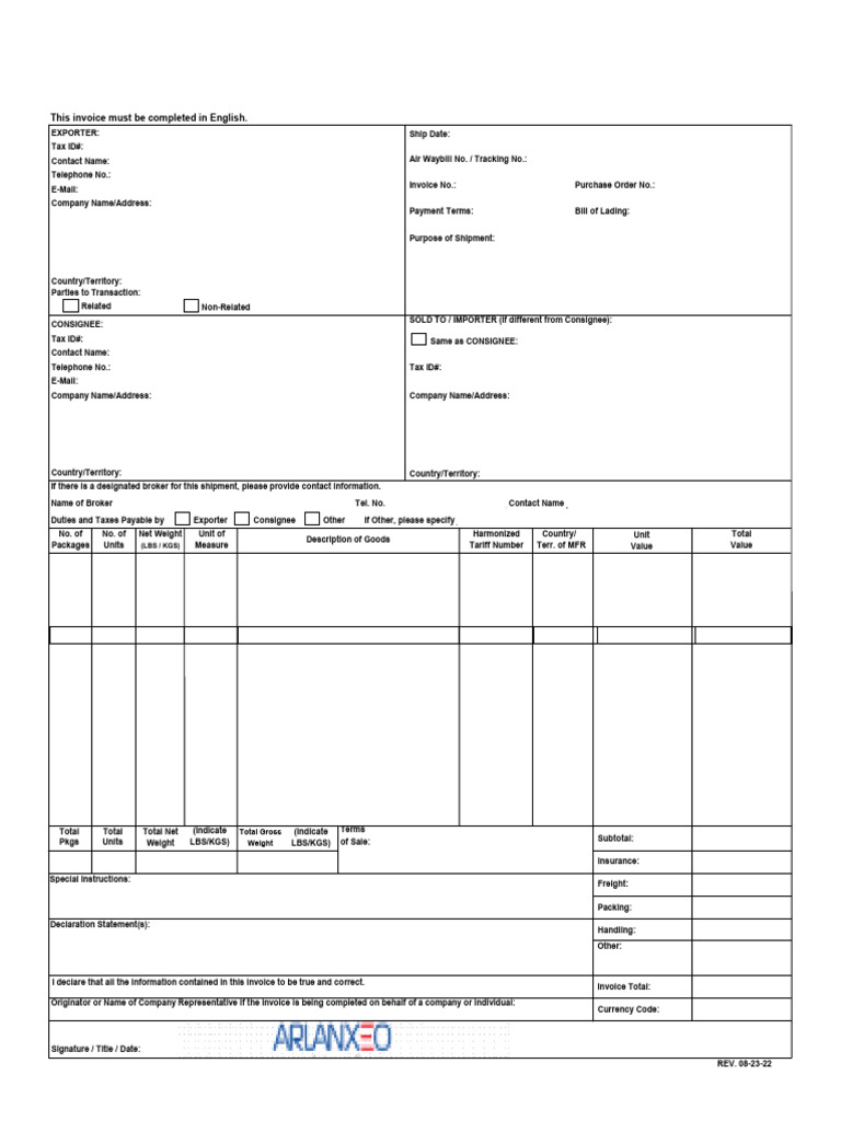 FedEx Commercial Invoice Template | PDF | Invoice | Cargo