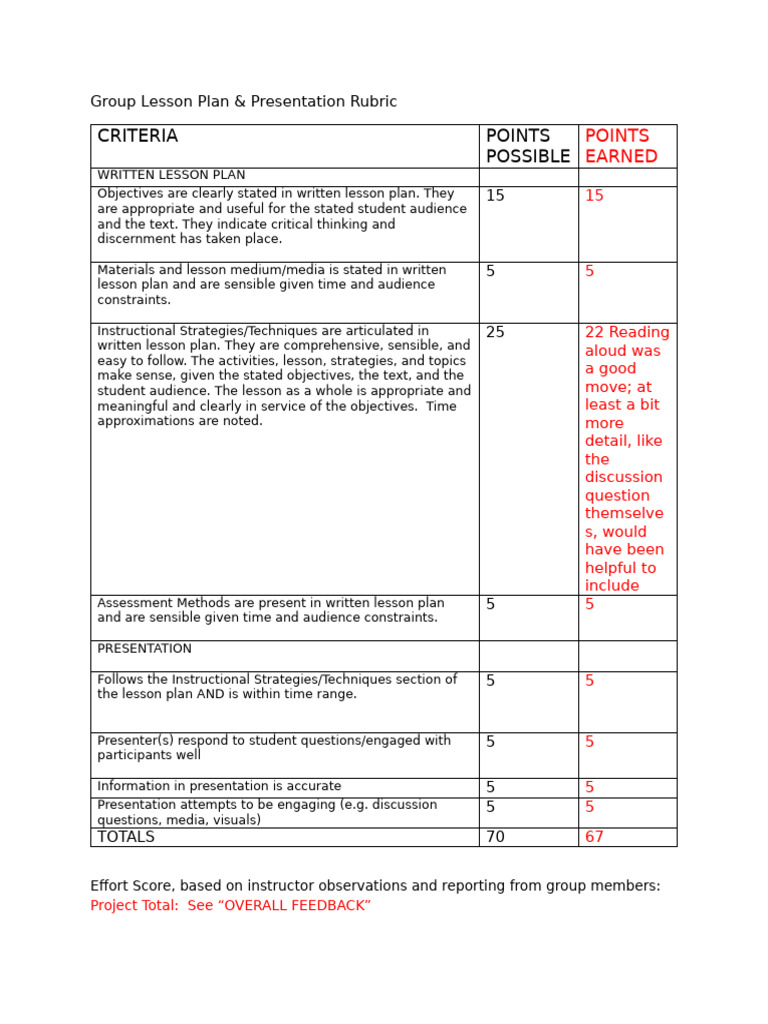 Group Lesson Plan Rubric - 11120 | PDF | Lesson Plan | Learning