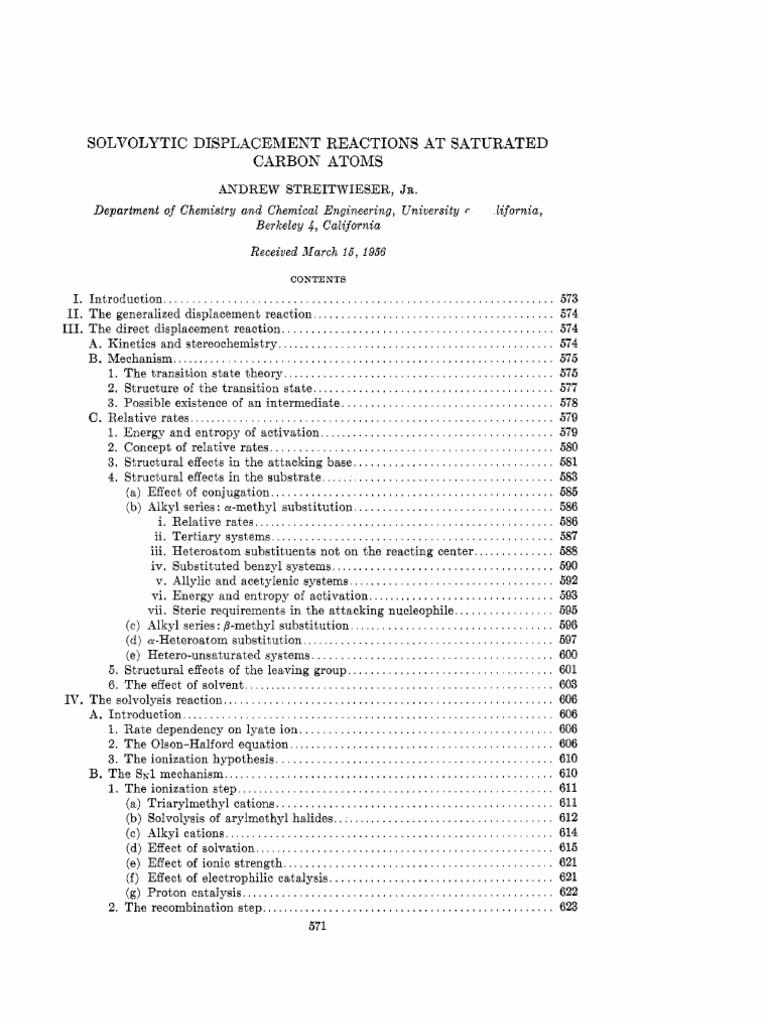 Streitweiser Solvolytic Displacement Reactions | PDF | Chemical ...