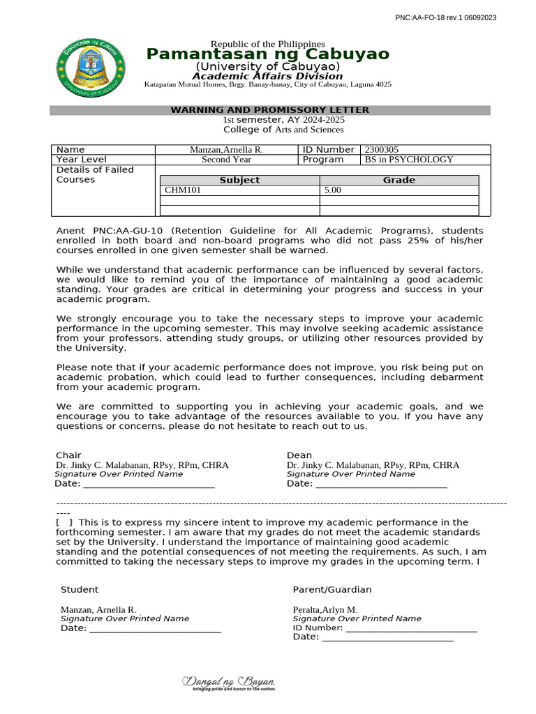 PNC AA-FO-18 R.ev.1 06092023 Warning and Promissory Letter ...