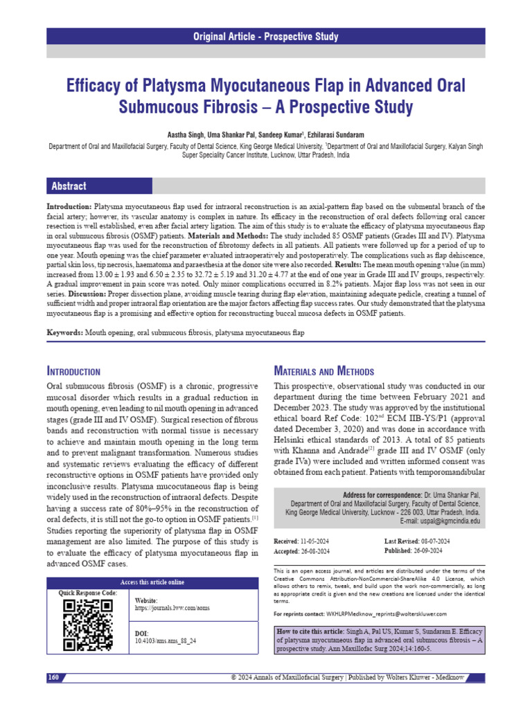 Efficacy of Platysma Myocutaneous Flap in Advanced.7 | PDF | Vein | Medical Specialties