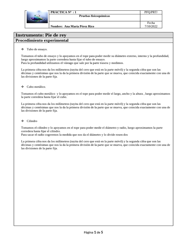 Informe PFQ Practica 1 | PDF