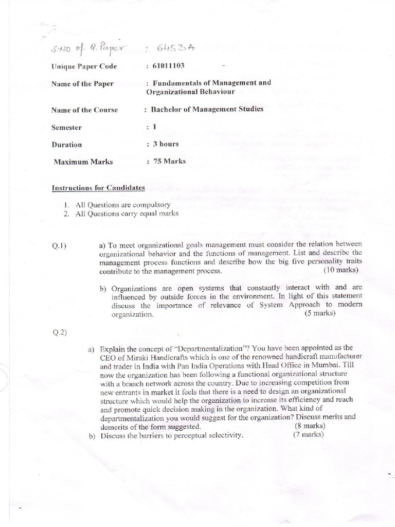 2022 Dec Fundamentals of Management and Organizational Behaviour | PDF